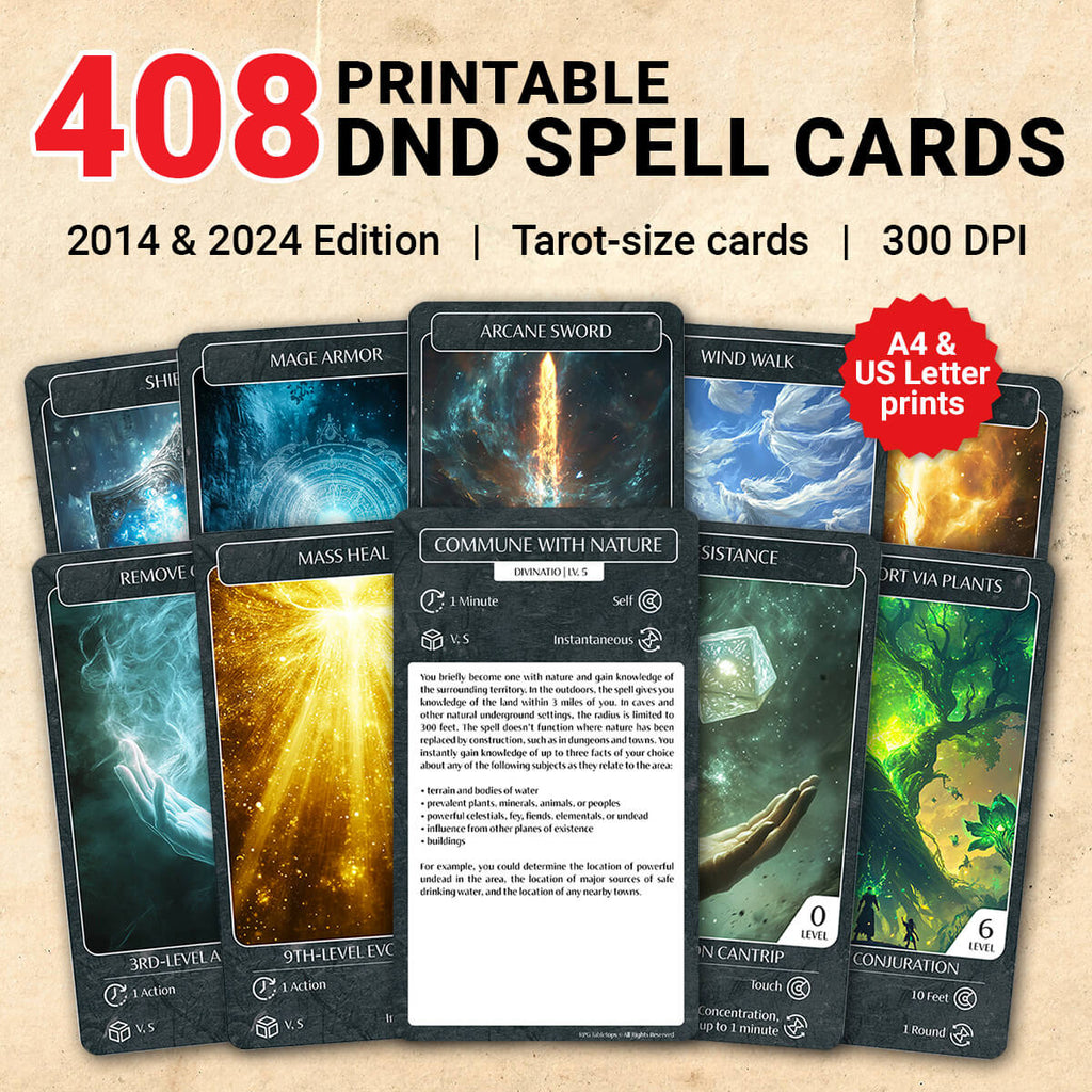 408 Printable DnD Spell Cards - 2024 Edition – RPG Tabletops